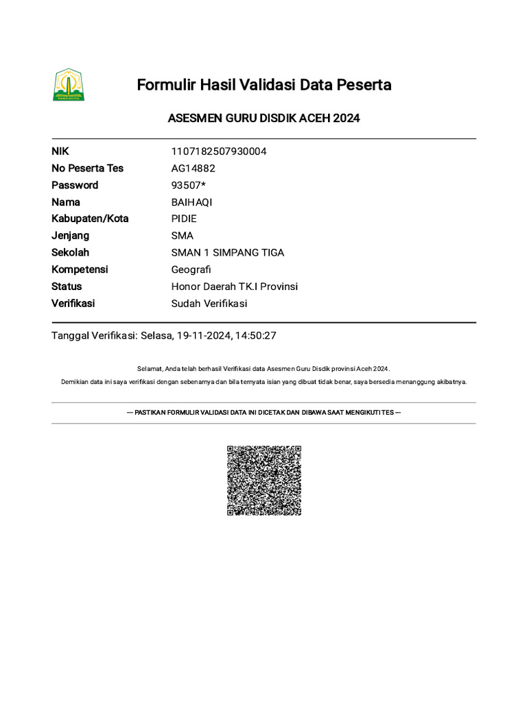 Formulir Validasi Data Peserta | PDF