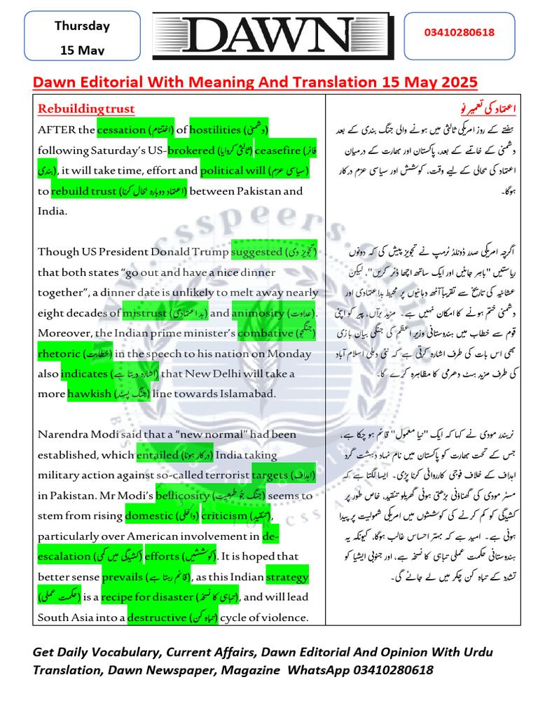 May 15 Dawn Editorial With Urdu Translation | PDF