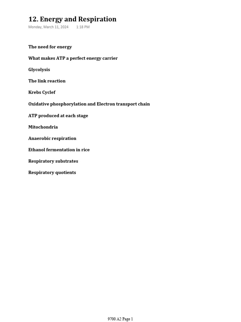 Energy and Respiration | PDF