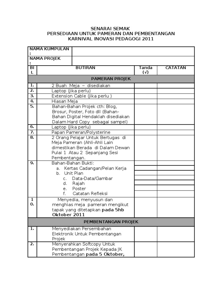 Senarai Semak - Format Pembentangan Projek | PDF