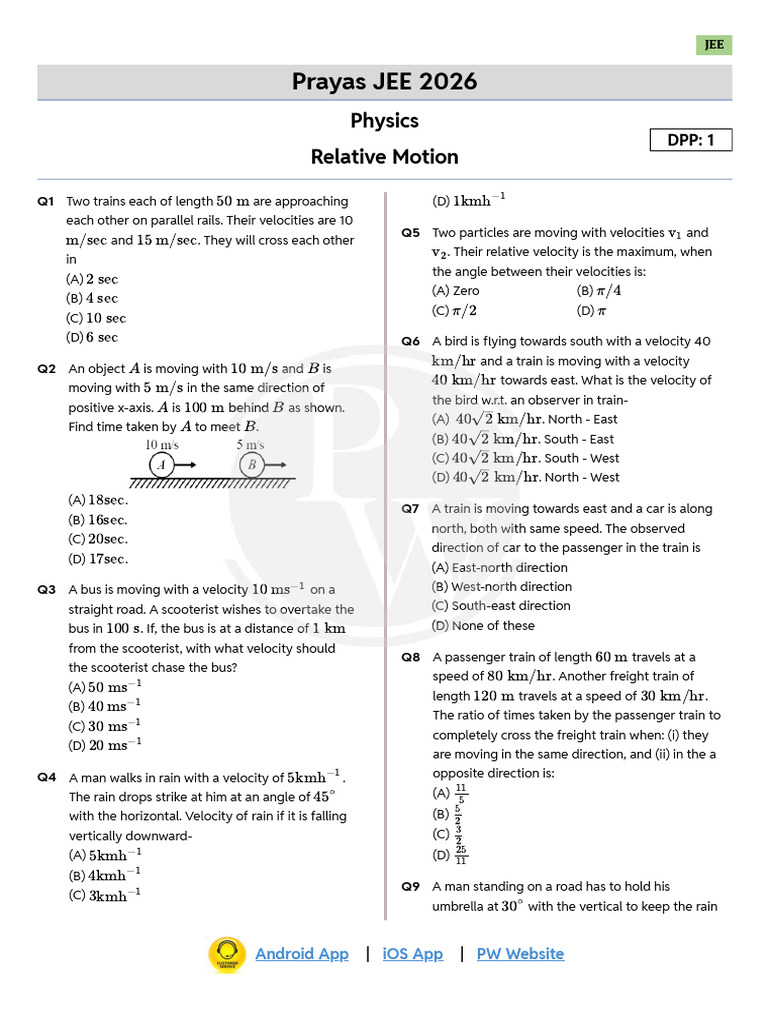 Relative Motion - DPP 01 (Of Lec 02) | PDF | Mechanics | Theory Of Relativity