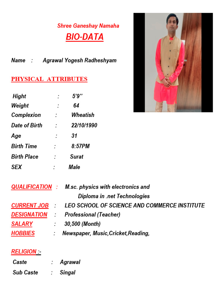 Dr. Yogesh Agrawal Bio-Data | PDF