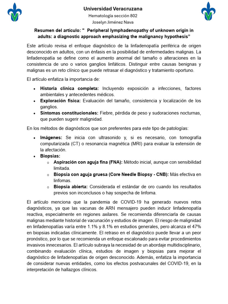 Resumen Del Artículo 04MAR - J | PDF | Biopsia | Linfoma