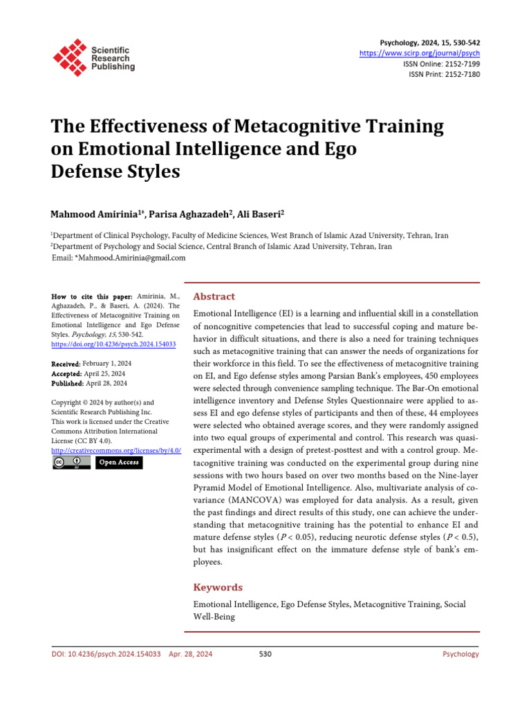 The Effectiveness of Metacognitive Train | PDF | Emotional Intelligence | Psychology