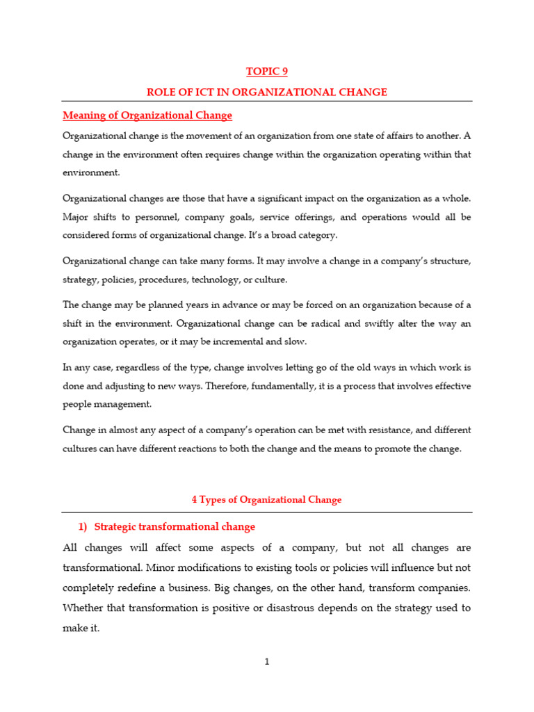 ICT's Role in Organizational Change | PDF | Business Process | Business ...
