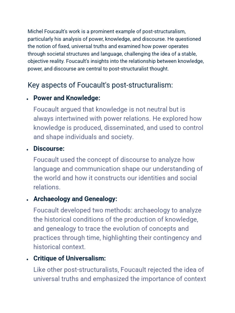 Key Aspects of Foucault's Post-Structuralism:: Power and Knowledge ...