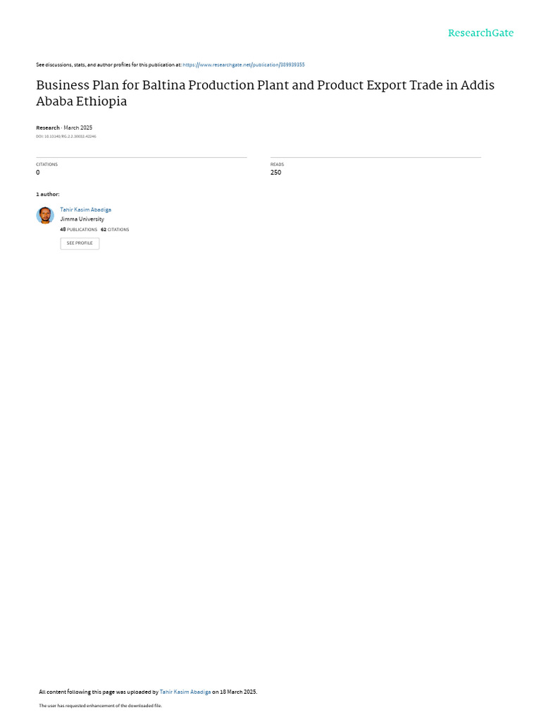 Business Planfor Baltina Product Export Tradein Oromia Regional State ...