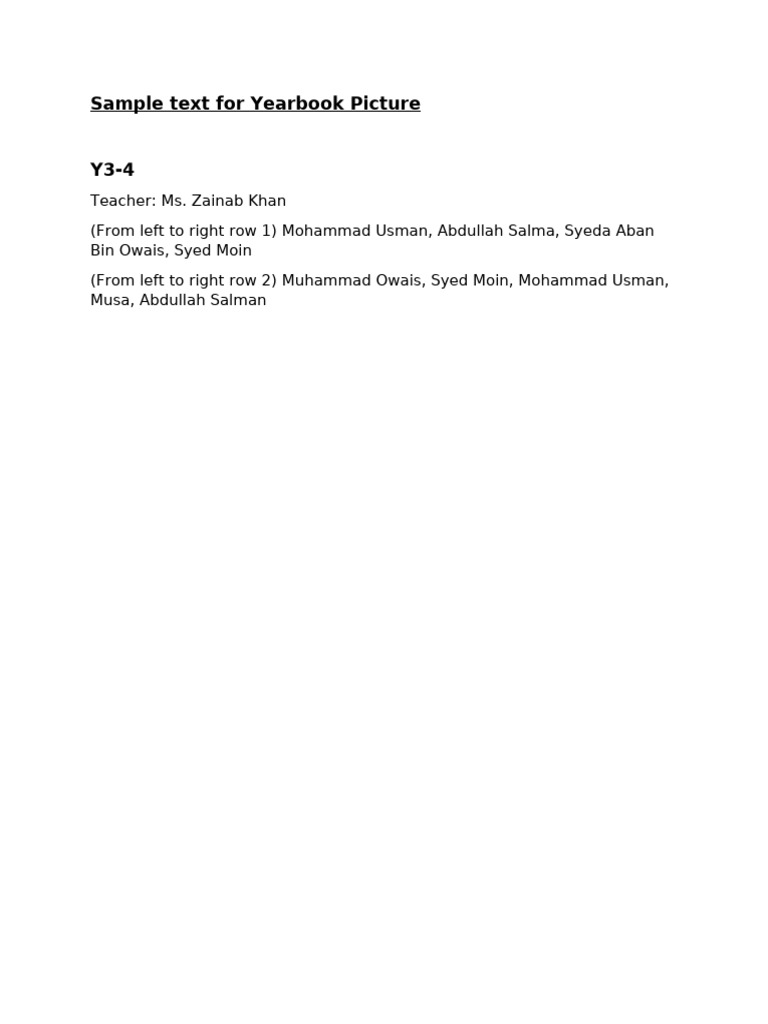 Sample Text For Yearbook Picture | PDF
