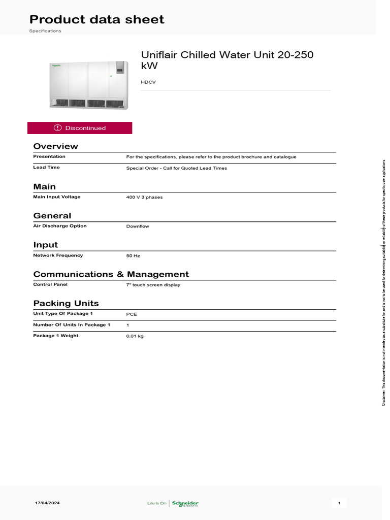 Uniflair Chilled Water Unit Overview | PDF