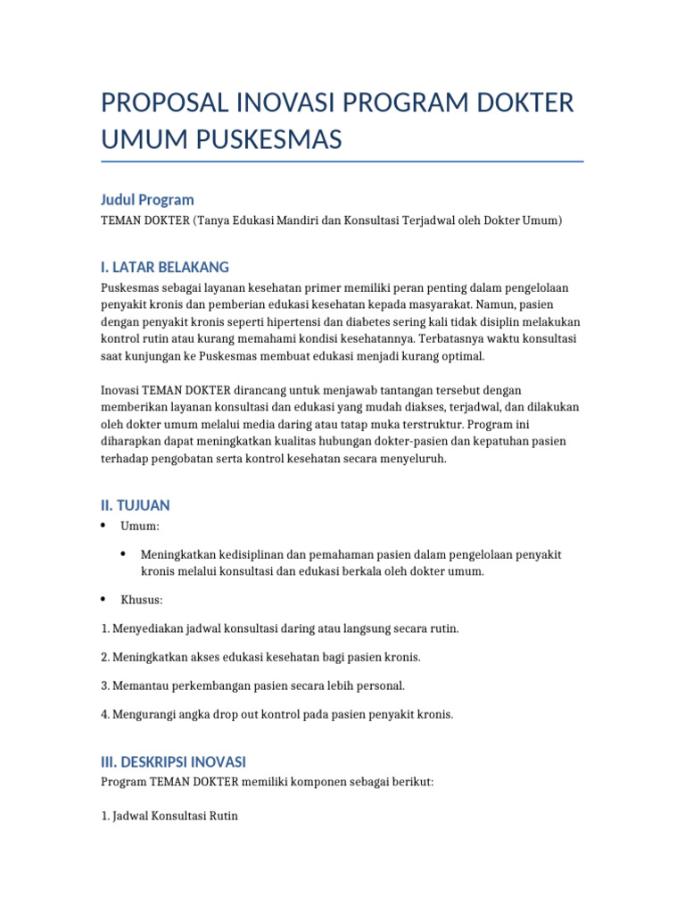 Proposal Inovasi TEMAN DOKTER Puskesmas | PDF