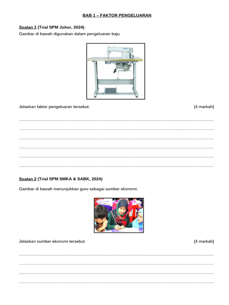 Latihan K2 (Bahagian A) - Faktor Pengeluaran | PDF