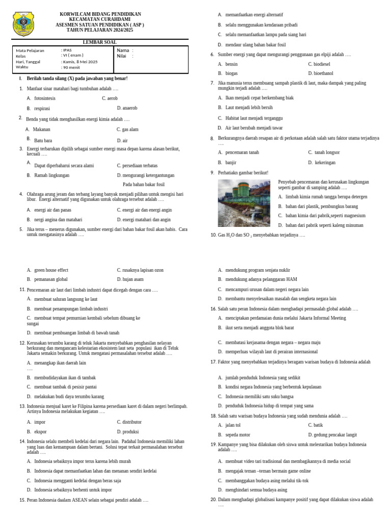 SOAL ASP IPAS KLS 6 2024-2025 | PDF