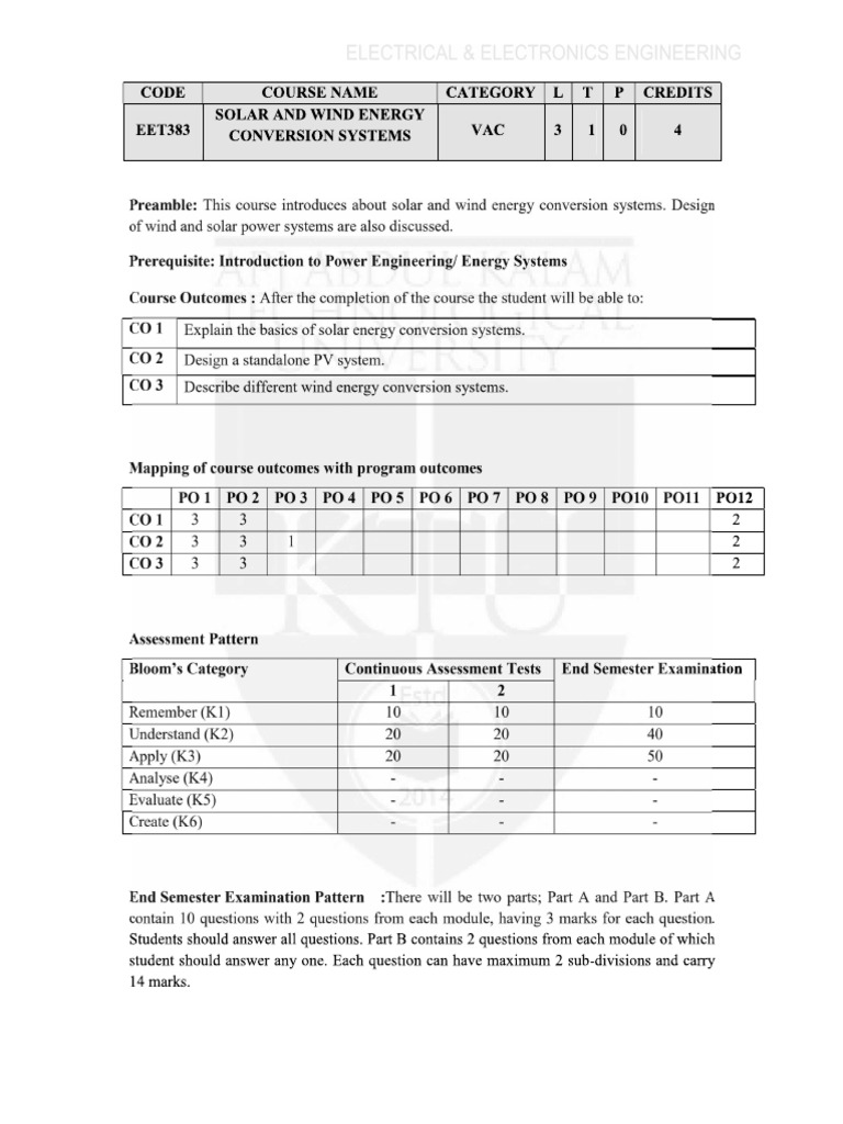 Solar and Wind Energy System SYLLABUS | PDF