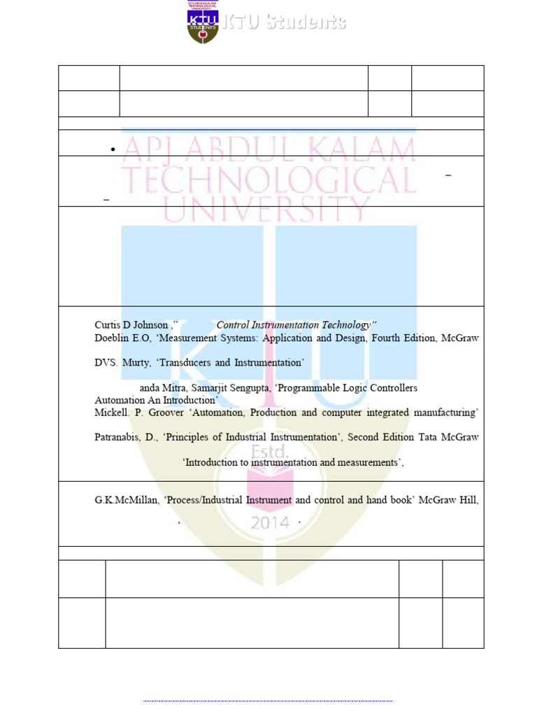 Industrial Instrumentaiton and Automation Syllabus | PDF | Programmable ...
