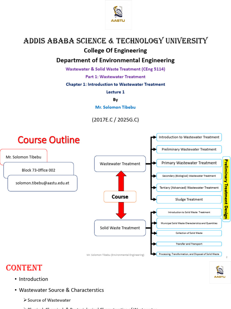 Chapter 1 Lecture 1 Wastewater & Solidwaste Treatment | PDF | Sanitary Sewer | Sewage Treatment