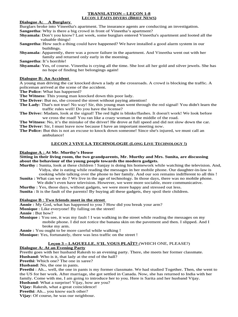 French Class 12 Translation Exercises | PDF
