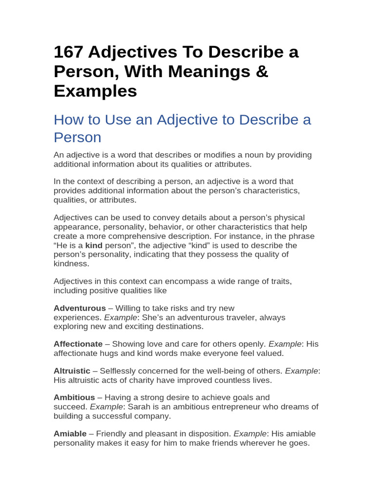 Adjectives To Describe People | PDF | Adjective | Compassion