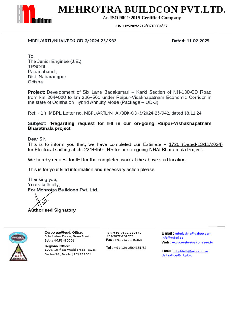 lETTER - to TPSODL SDO for WPB Poles[1] | PDF