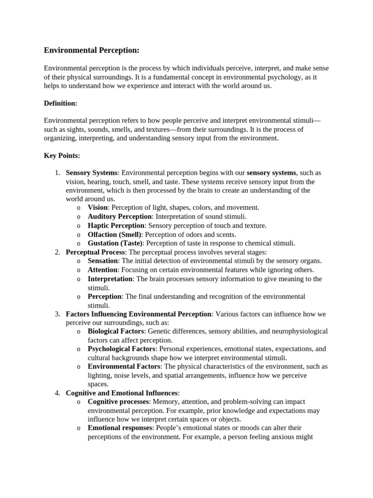 Environmental Psy Unit 2 | PDF | Perception | Somatosensory System