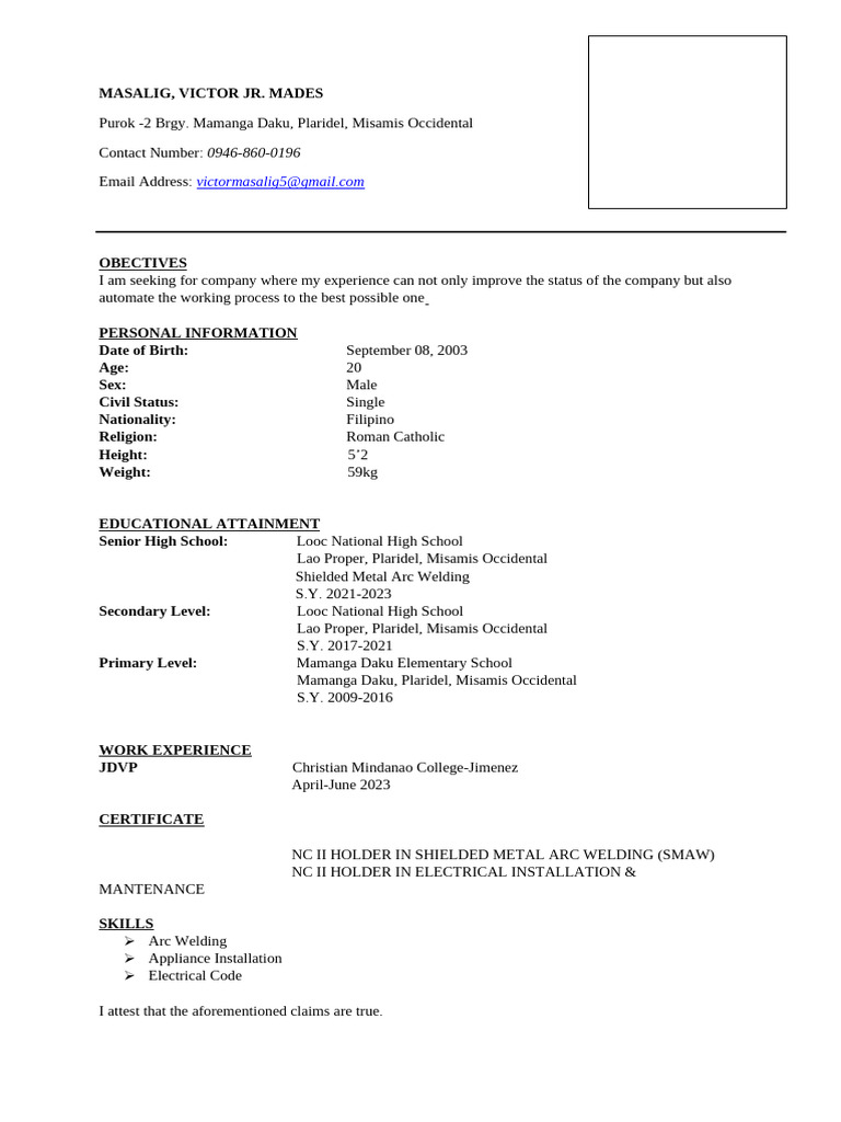 Masalig, Victor - Resume | PDF