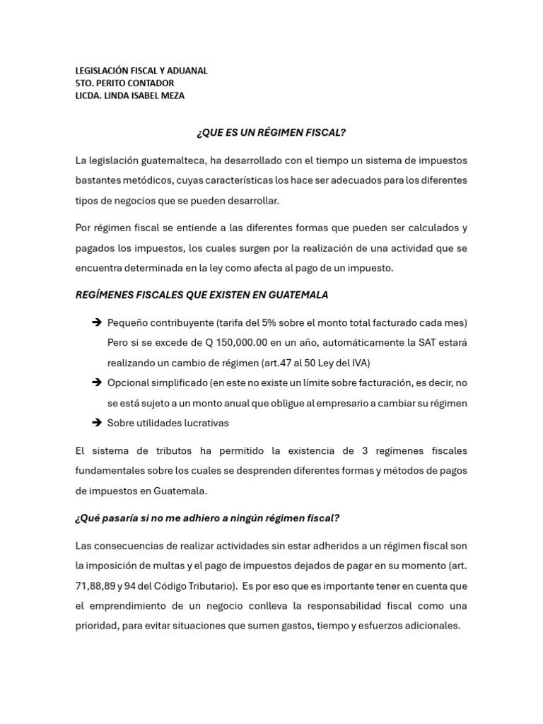 QUE ES REGIMEN FISCAL | PDF | Impuestos | Impuesto sobre la renta