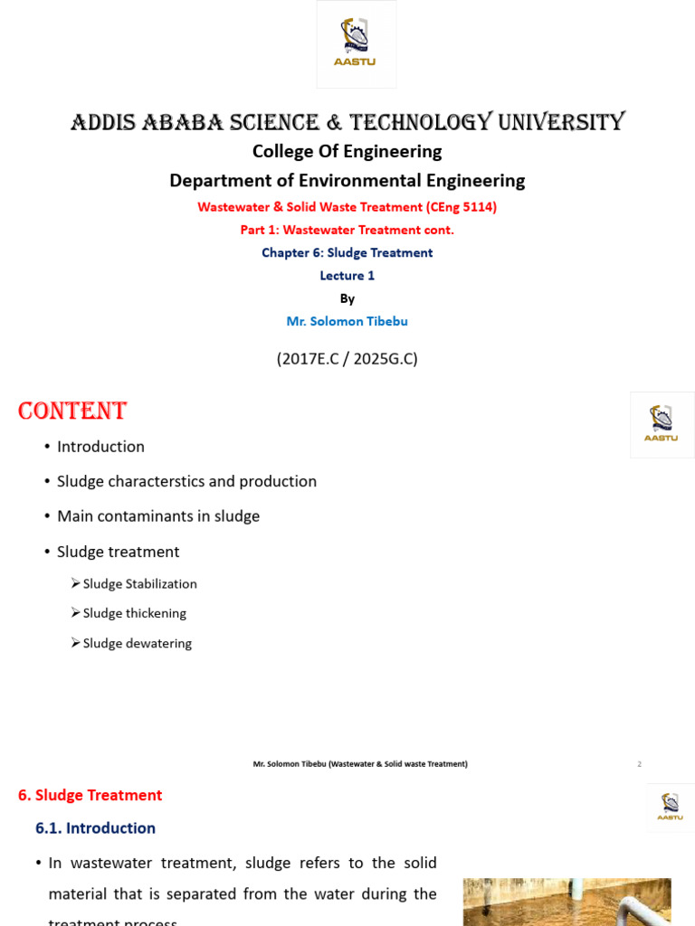 Chapter 6 Lecture 1 Wastewater & Solidwaste Treatment | PDF | Sewage Treatment | Water Treatment