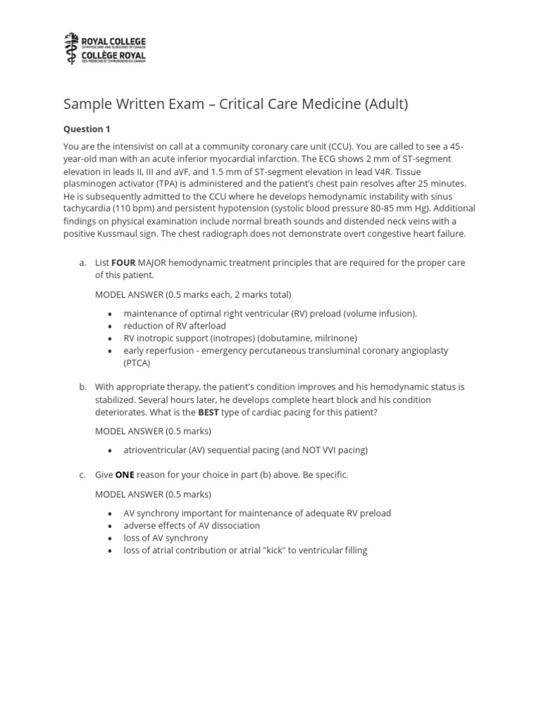 2024-En-Critical Care Medicine (Adult) - Sample Written (SAQ) Exam | PDF | Heart | Clinical Medicine