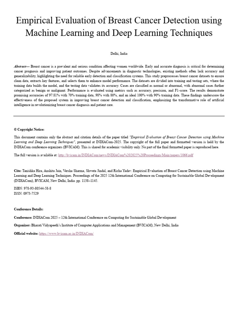 Abstract - Empirical Evaluation of Breast Cancer Detection Using ...
