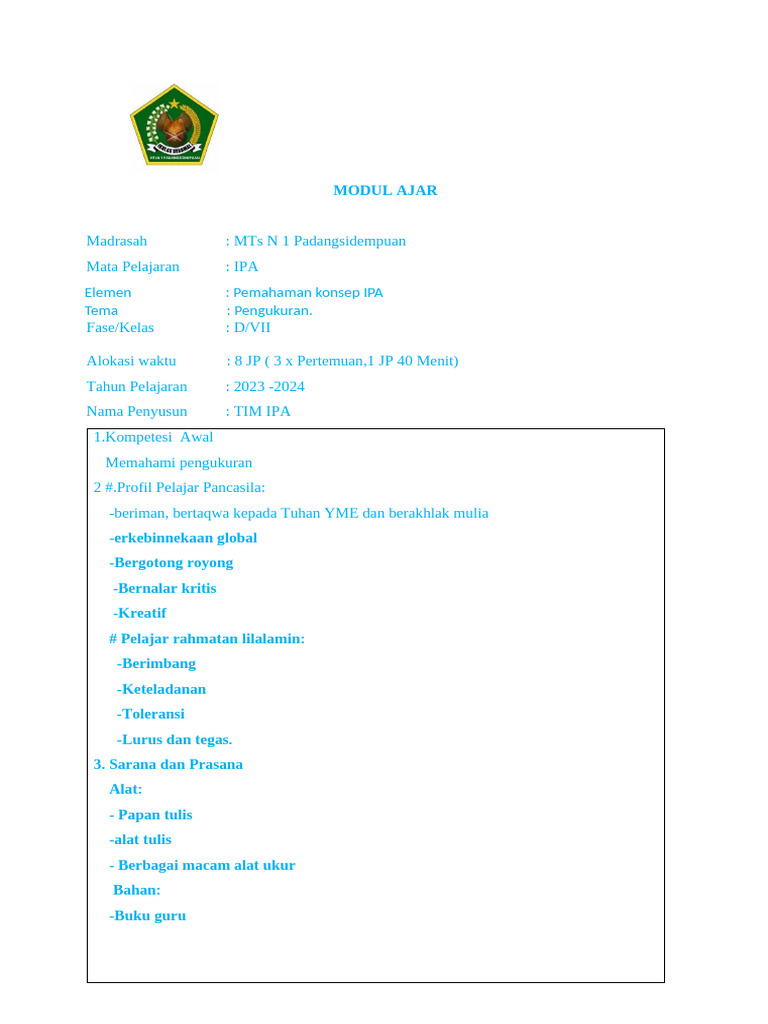 Modul Ajar Pengukuran | PDF