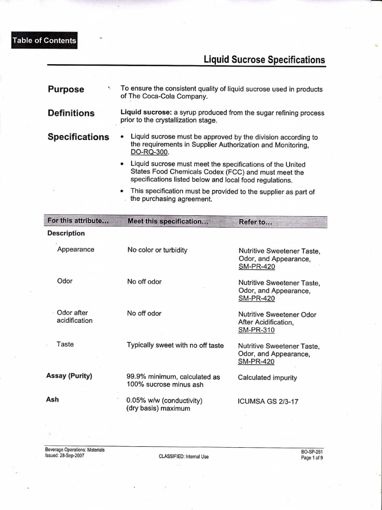 Liquid Sucrose Specification | PDF | Sucrose | Pesticide