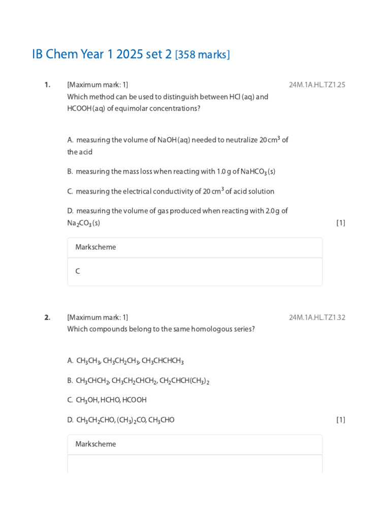 IB Chem Year 1 2025 Set 2 | PDF | Energy Level | Electron