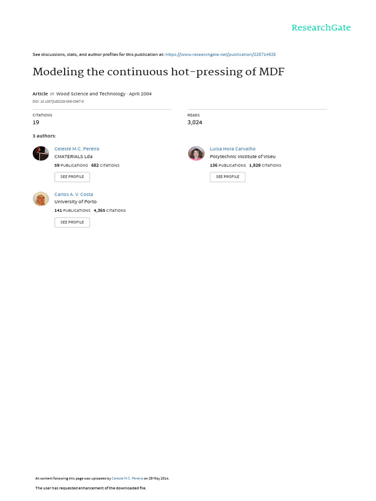 Modeling The Continuous Hot-Pressing of MDF | PDF | Thermal Conduction | Diffusion