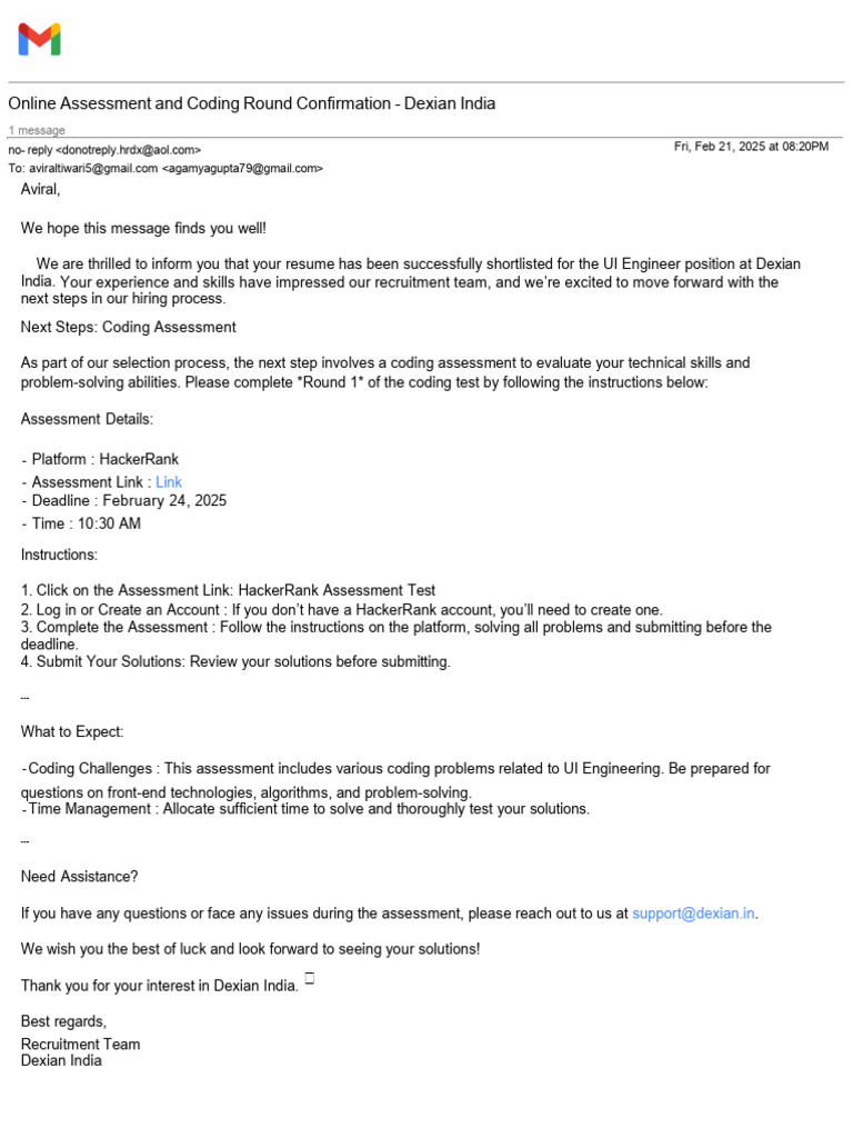 Dexian Assessment - Av | PDF