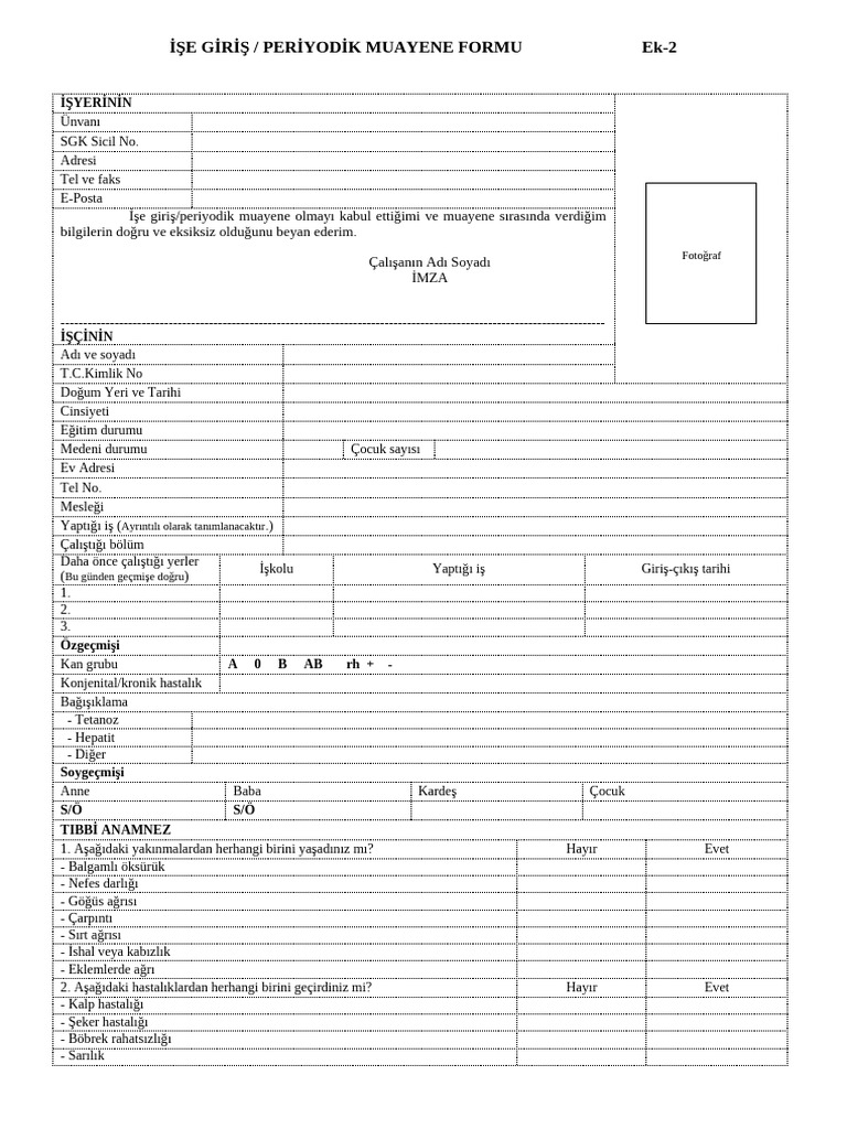 Ise Giris Periyodik Muayene Formu | PDF