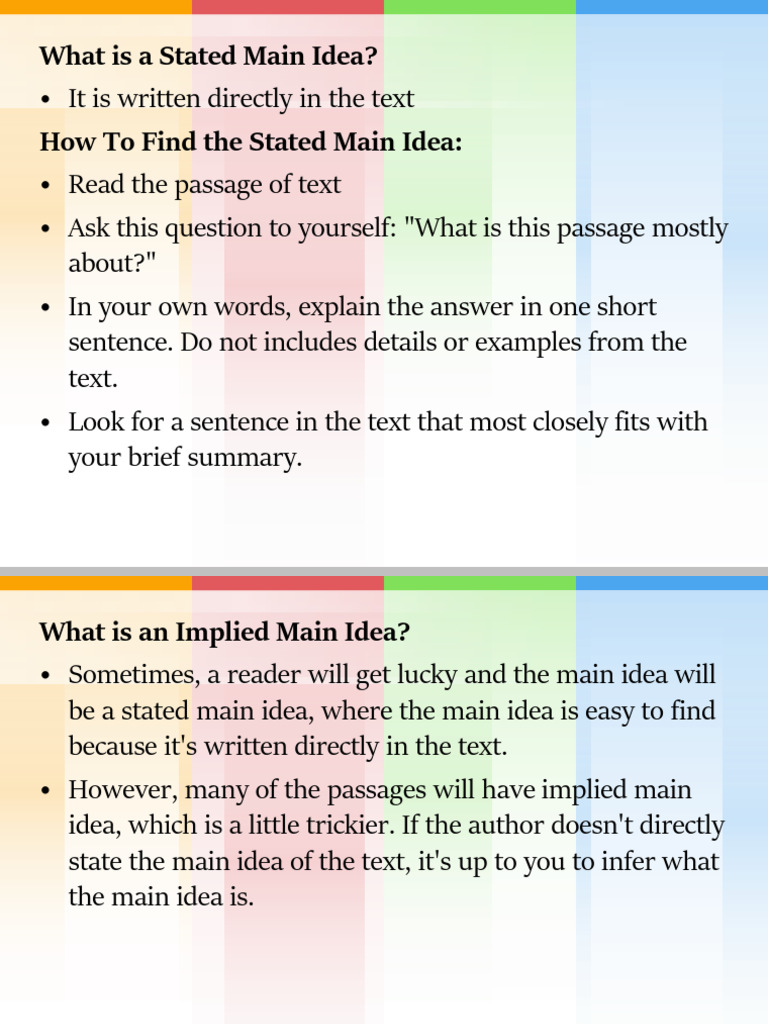 Stated Main Idea Vs Implied Main Idea | PDF | Human Communication ...