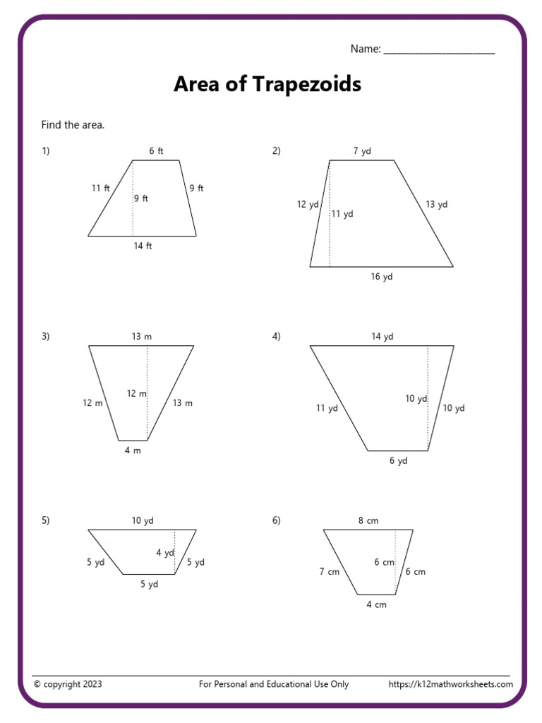Area of Trapezoids Worksheets | PDF