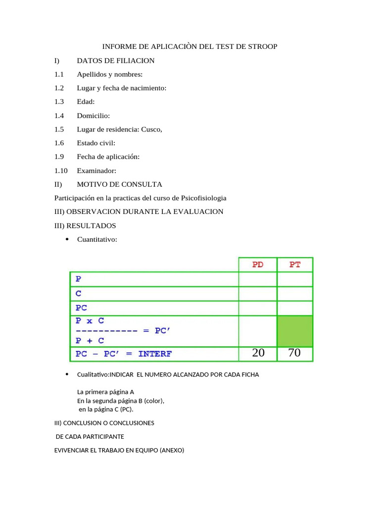 Informe Stroop | PDF