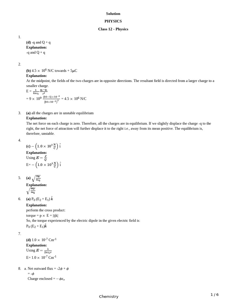 Solution 2015912 | PDF | Sphere | Electric Field