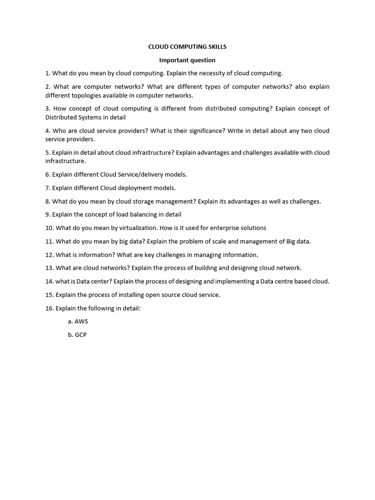 CLOUD COMPUTING SKILLS (Imp Questions) | PDF