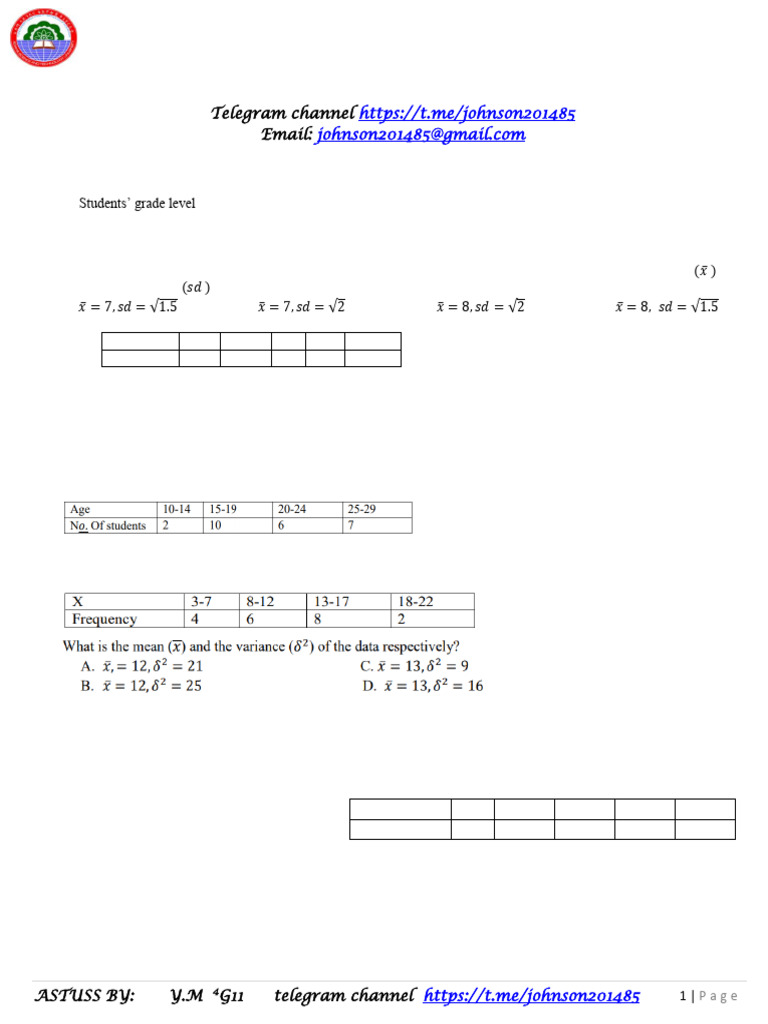 Grade 11 Statistics Practice Questions | PDF | Median | Mode (Statistics)