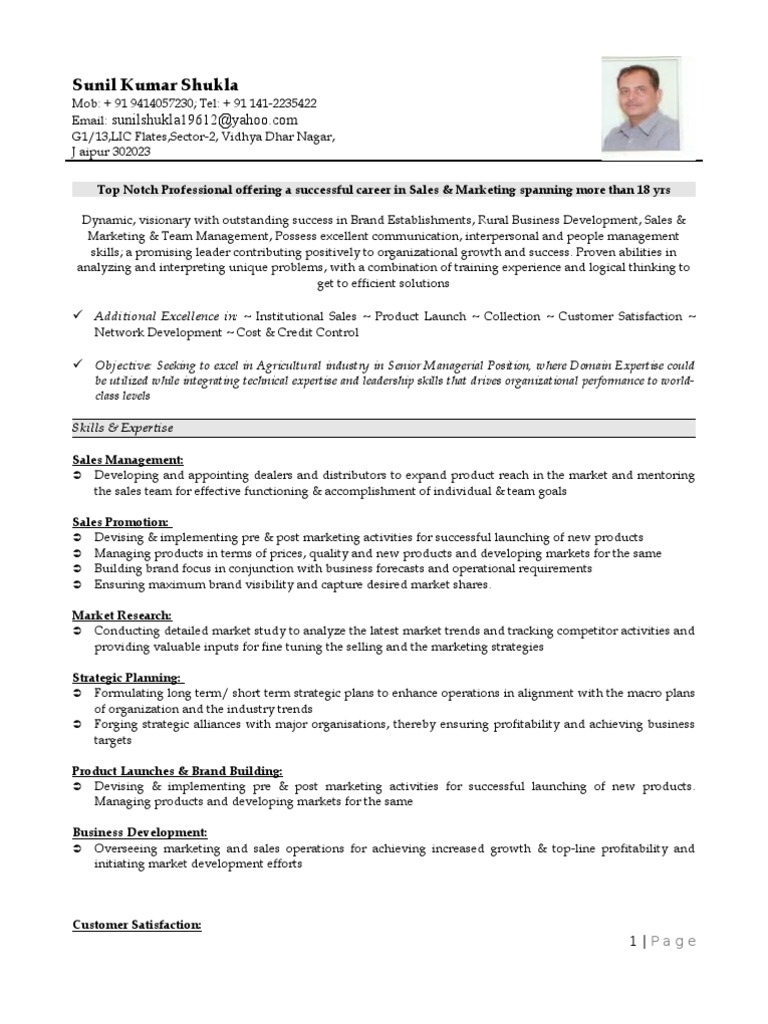 Resume - Sunil Shukla | PDF | Sales | Marketing