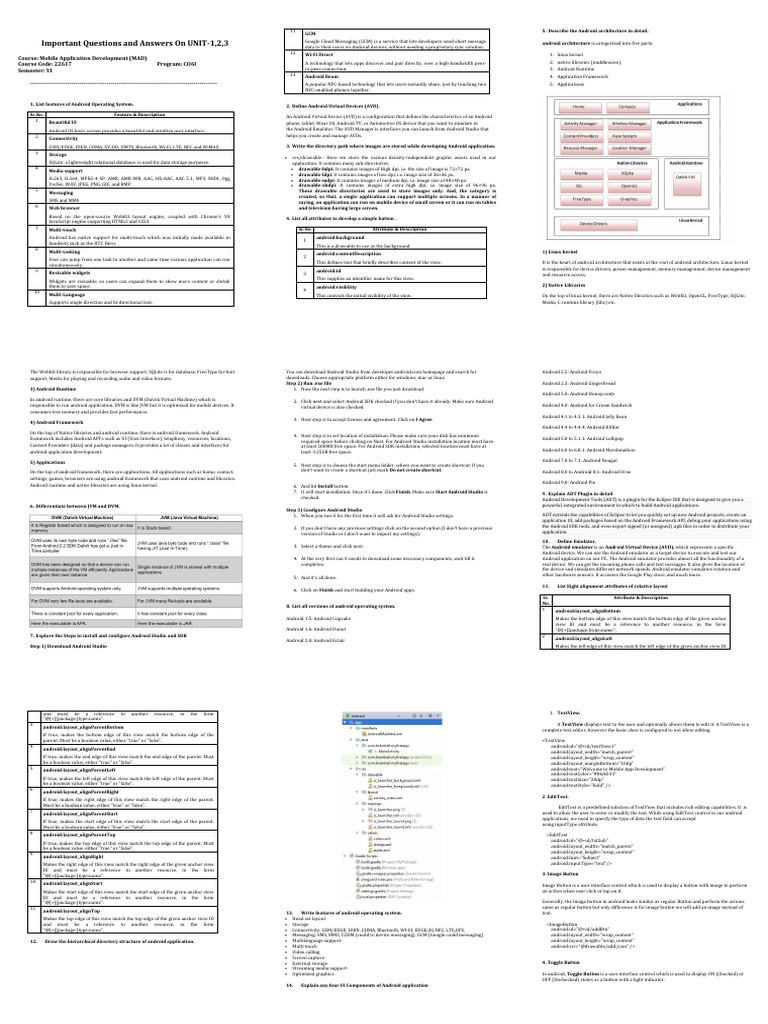 MAD MSBTE Important Questions and Answers Unit 1 3 | PDF | Android (Operating System) | Eclipse ...