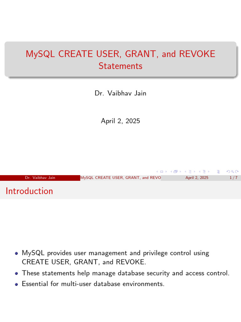 MySQL CREATE USER, GRANT, and REVOKE Statements | PDF | Data Management | Databases