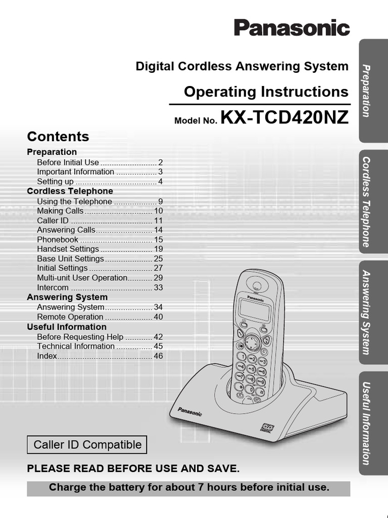 Panasonic KX-TCD420NZ User Guide | PDF | Telephone Numbering Plan ...