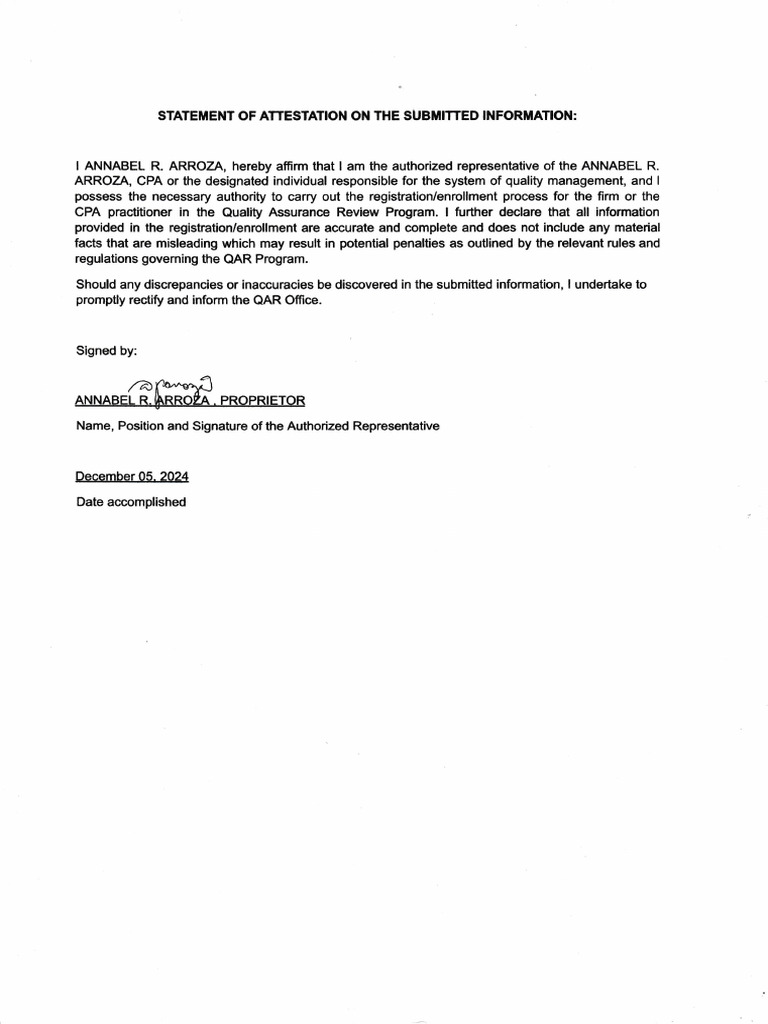 Statement of Attestation Arroza, Annabel | PDF