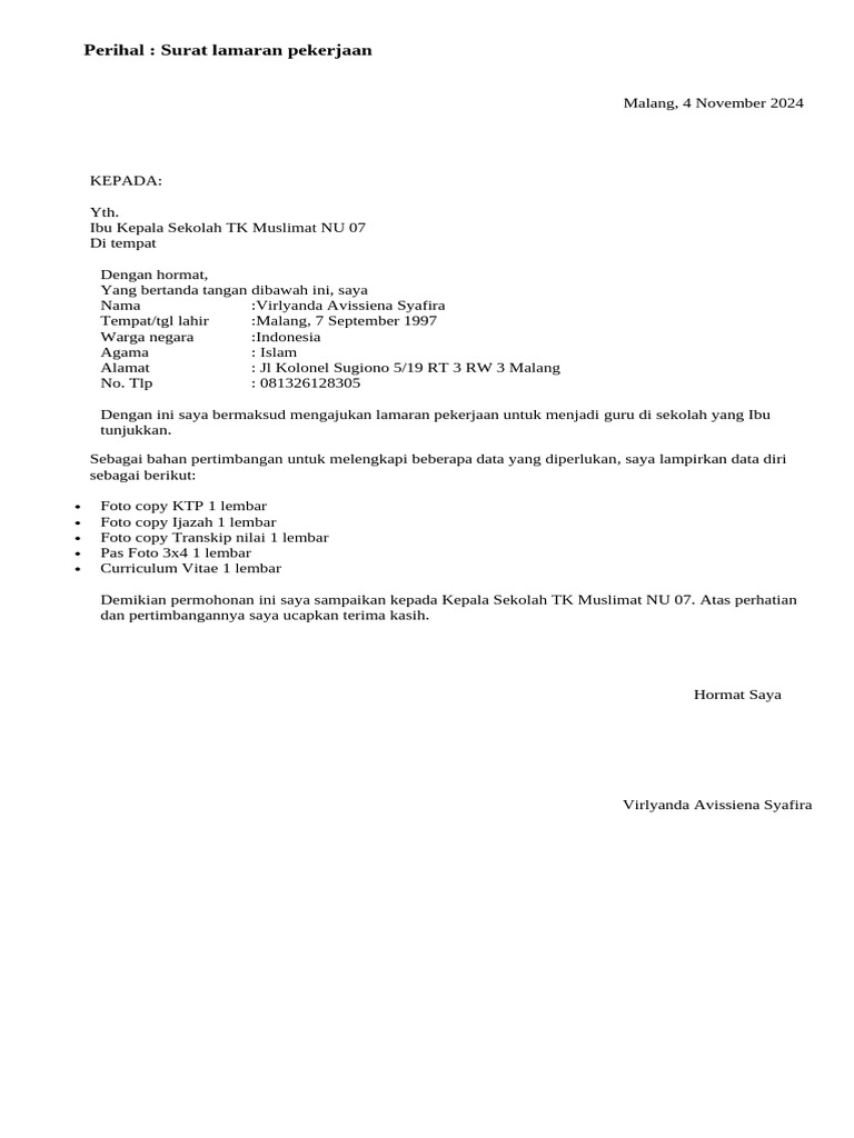 CV Dan Lamaranku | PDF