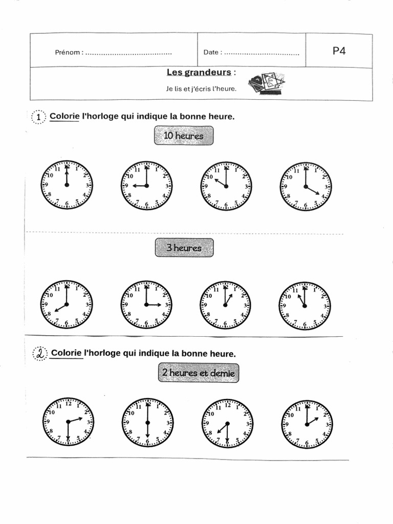 Les Heures P4 Exercices | PDF
