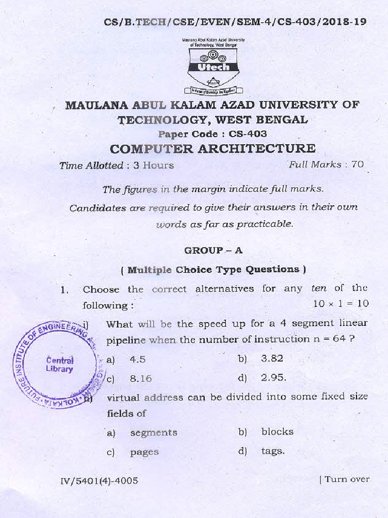 Computer Architecture - CS403 - 2019 | PDF