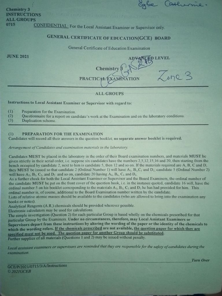 Chemistry P3 past GCE questions 2021 | PDF