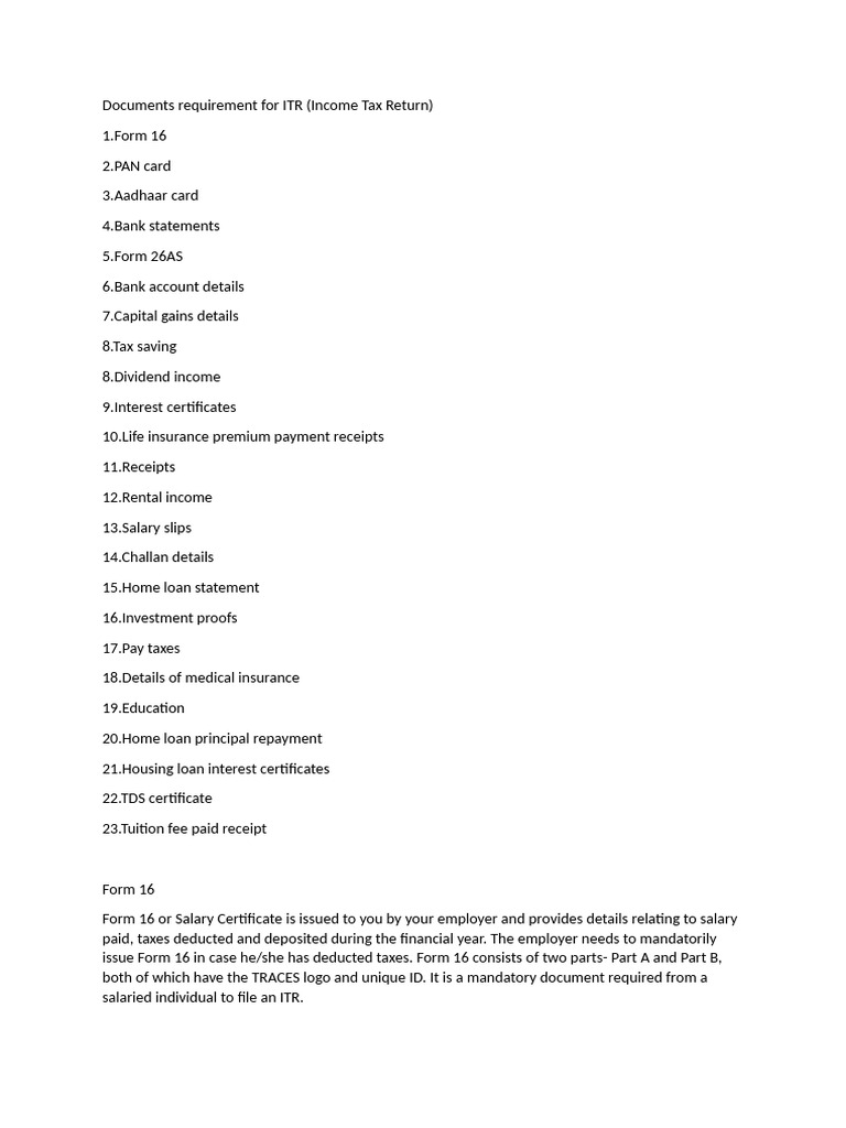 Essential Documents for ITR Filing | PDF | Mortgages | Loans